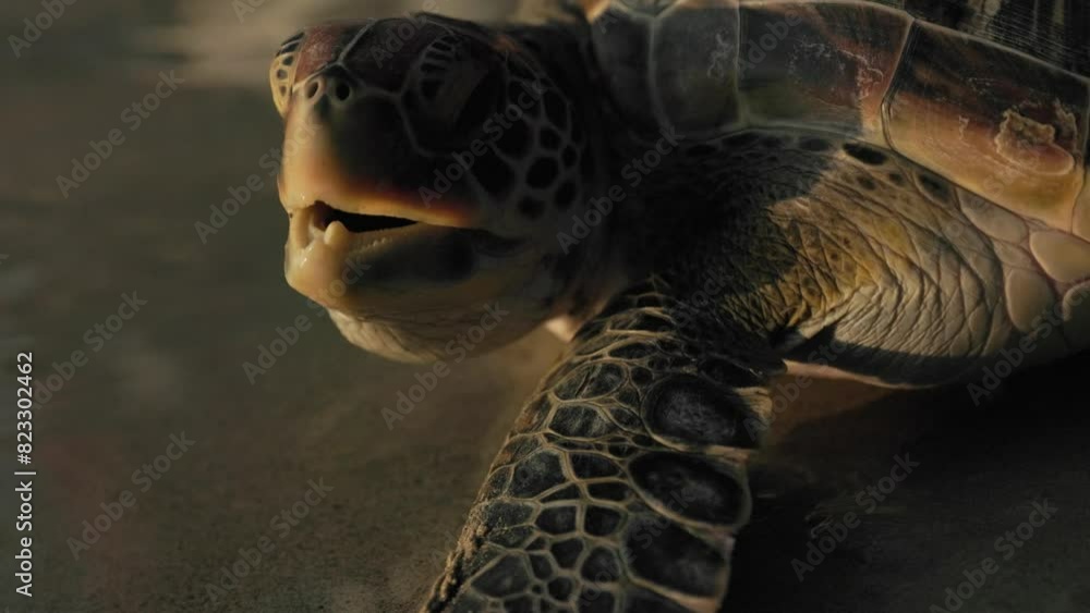 Closeup of leatherback sea turtles crawling to the ocean.Sea turtles ...