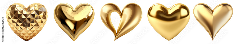 3D gold hearts png on transparent background Stock Illustration | Adobe ...