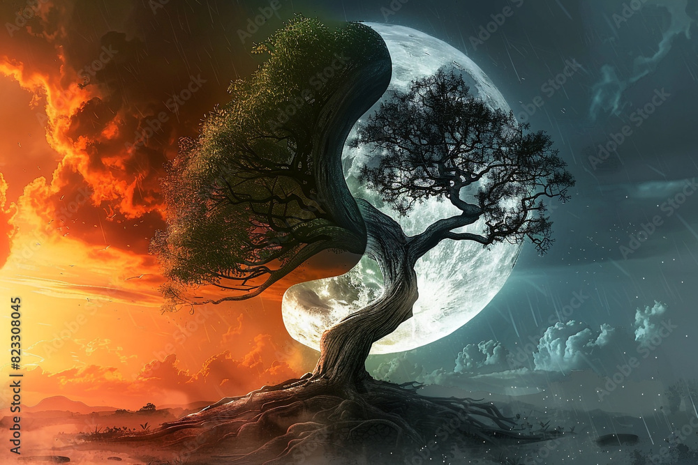 Ying yang concept of balance Yggdrasil tree of life norse mythology ...