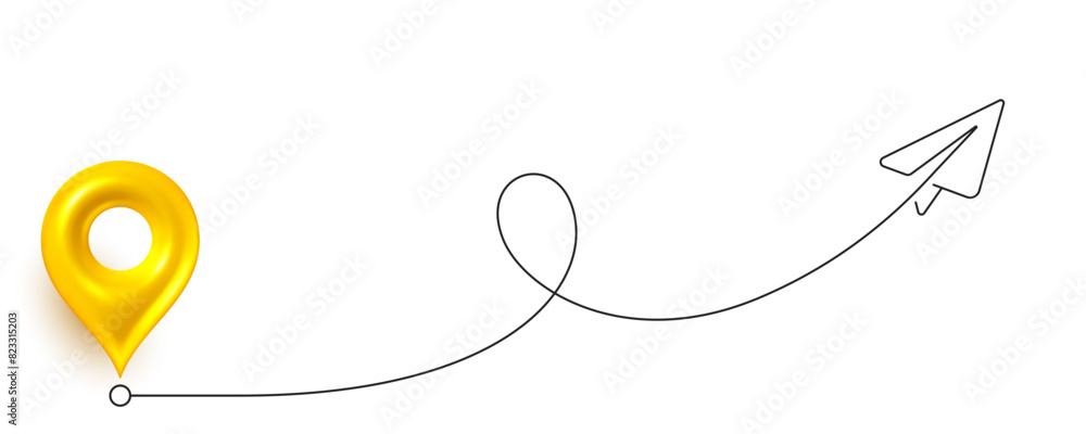 Paper plane travel route. Continuous line journey path, plane location ...