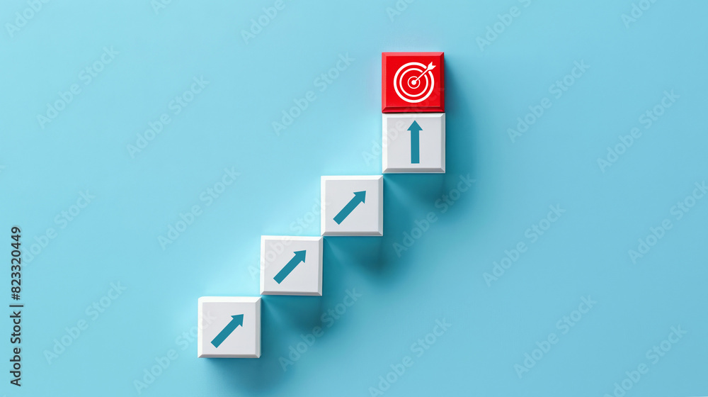 success with ascending blocks and arrows pointing upwards, leading to a ...