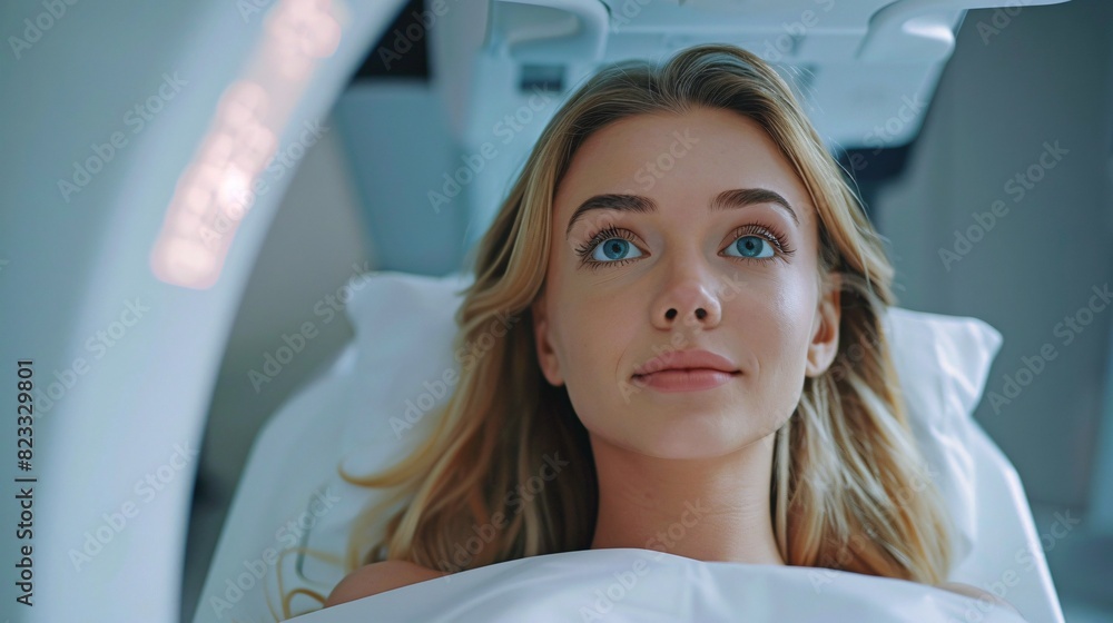 Woman Receiving X Ray Scan For Osteopenia Bone Density Evaluation