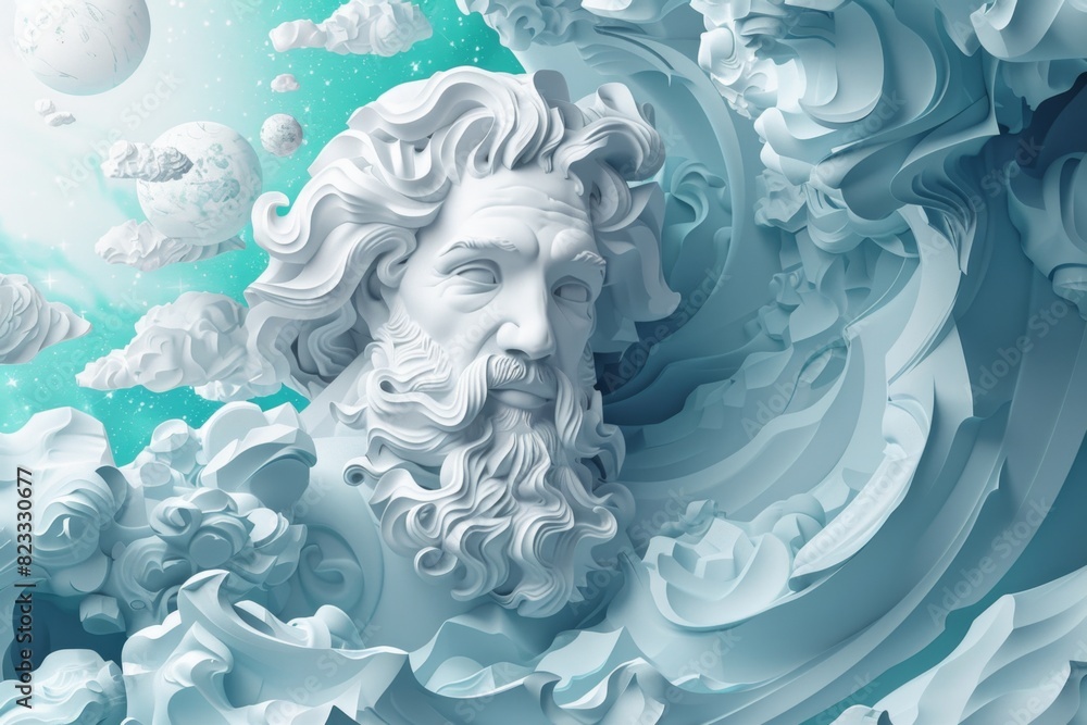 Uranus, Sky God Surrounded by Billowing Clouds and Celestial Bodies ...