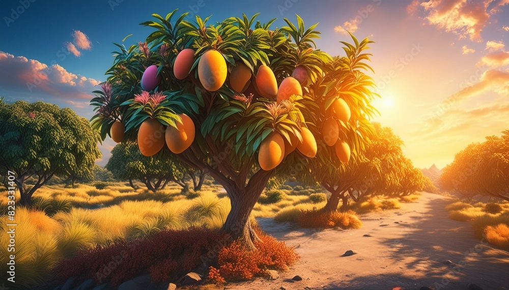 Mango tree photorealistic, detailed, colorful, high mango.arbre, fruit ...