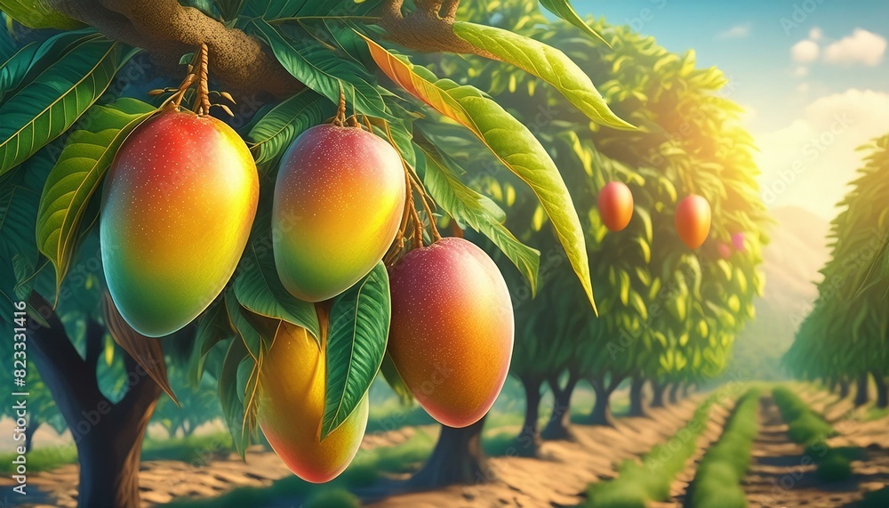 Mango tree photorealistic, detailed, colorful, high mango.arbre, fruit ...