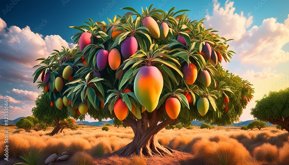 Mango tree photorealistic, detailed, colorful, high mango.arbre, fruit ...