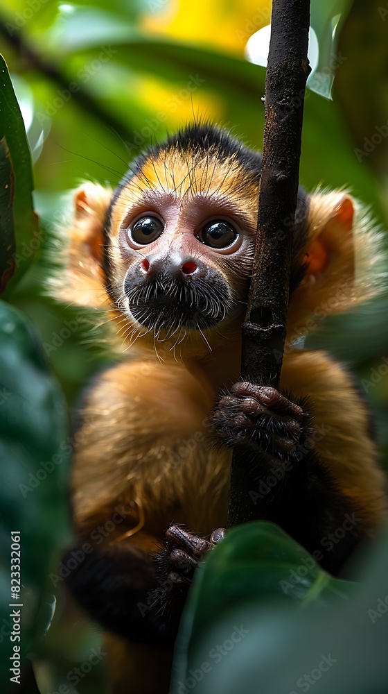 Deep the heart of the Amazon rainforest a mischievous capuchin monkey ...