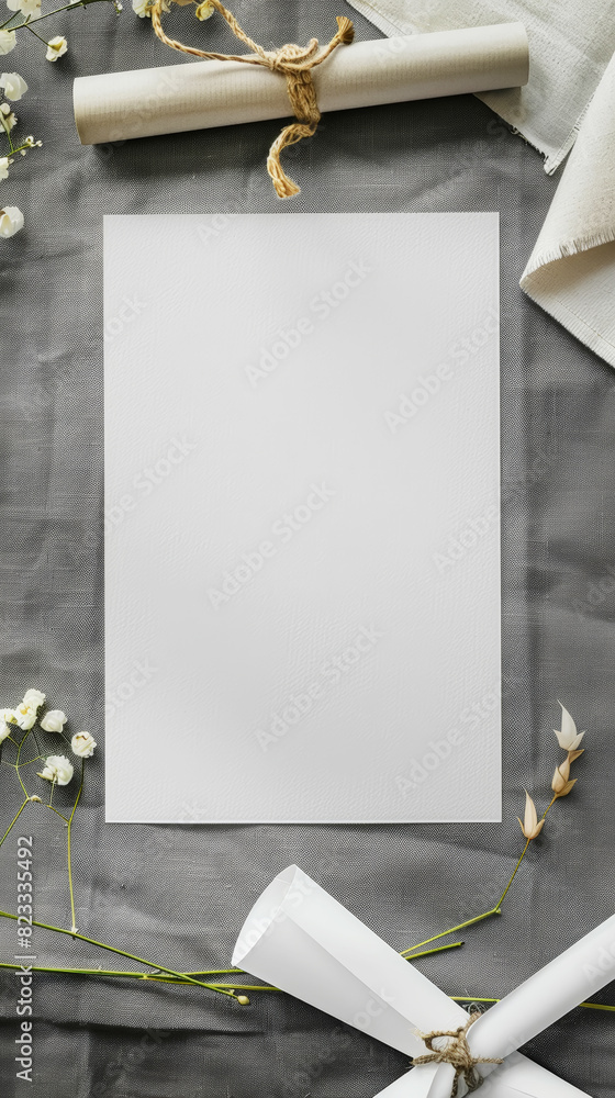 Elegant aesthetic invitation template for graduation, empty white blank ...