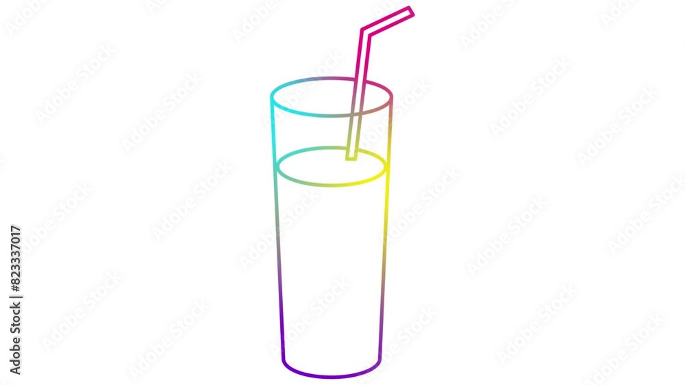 Animated colorful line glass of cocktail is drawn. Linear symbol of ...