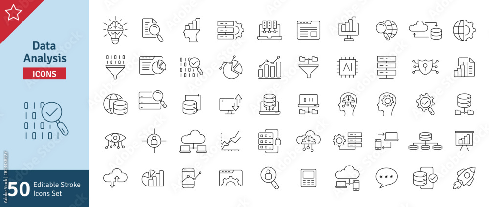 Data Analysis Icons Set. Pictograms Database Statistics Analytics ...
