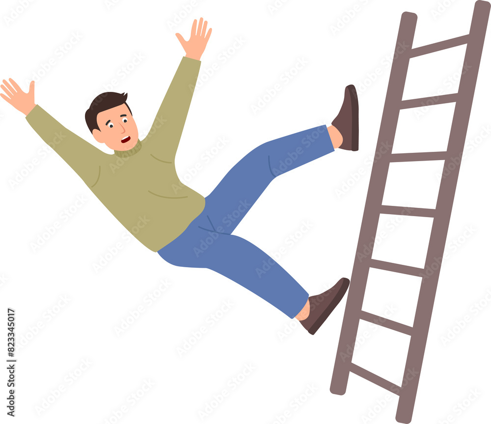 Man falling from step ladder. Person slipping, falling down. Injury ...