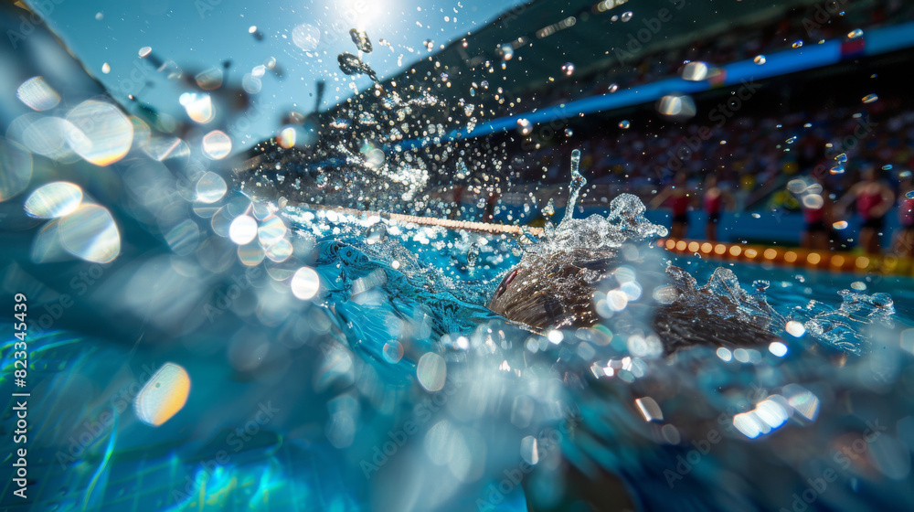 Olympic swimming event. Sport competition. Swimmers. Close-up water ...