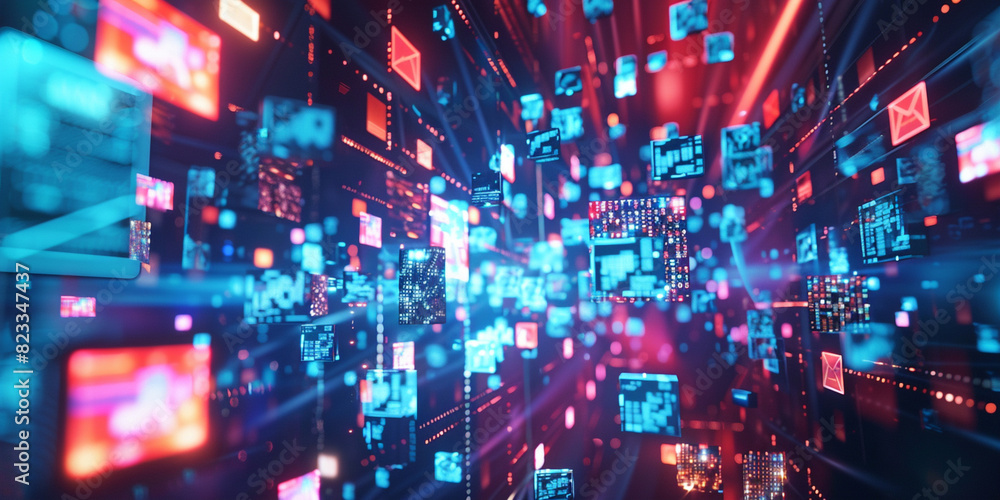 Futuristic Cyberpunk Neon Wall Lines Texture Concept with network ...