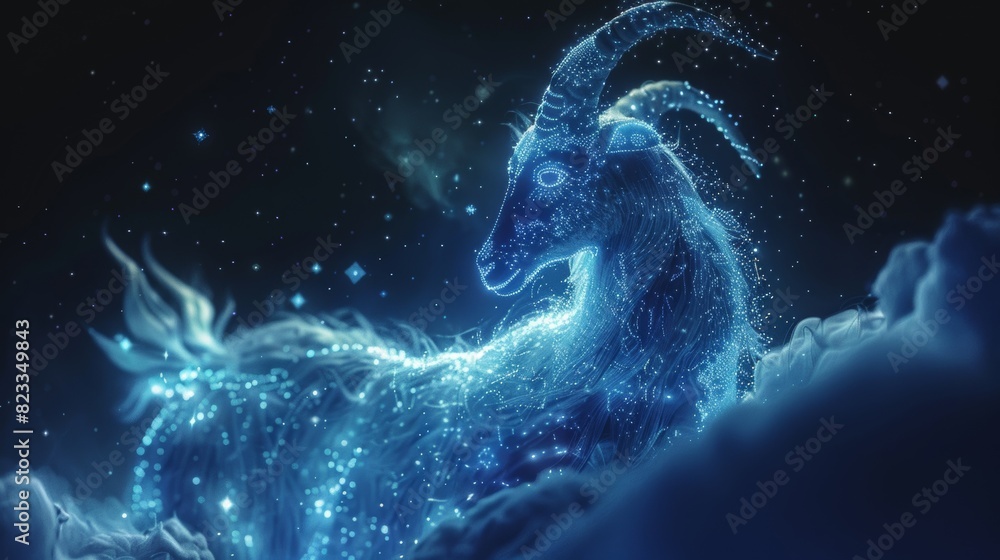 Capricorn the goat depicted as a mythical sea creature in a starry ...