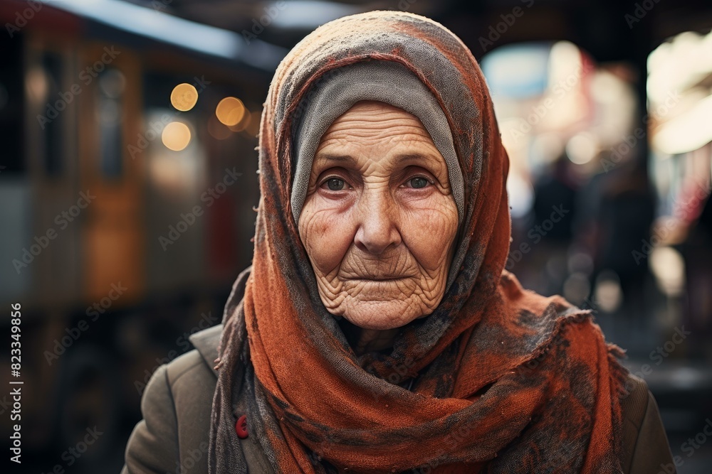 Traditional Old Turkish woman in sun light. Aging mature female face ...