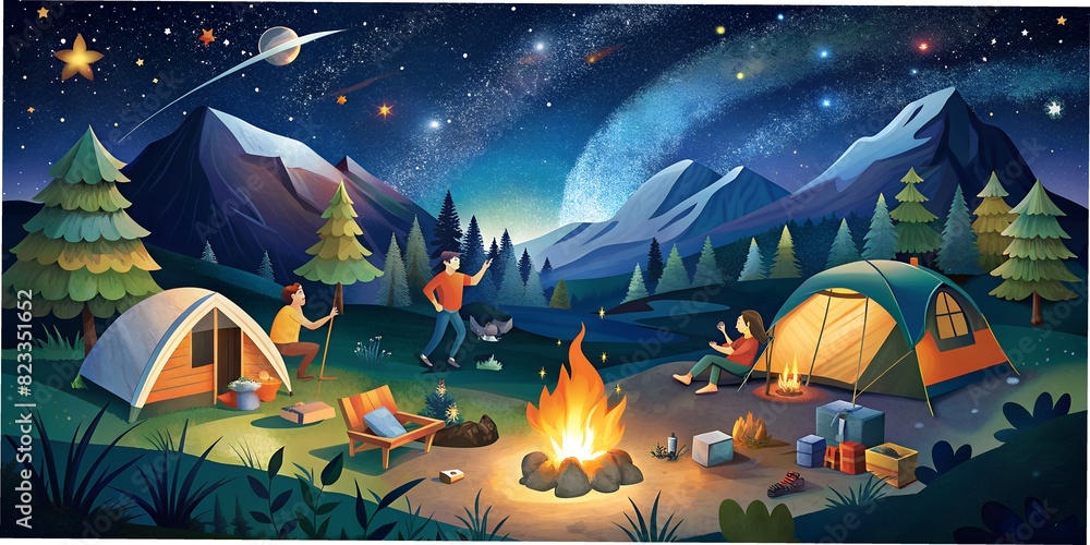 camping at night Background, open vector image, camping forest ...