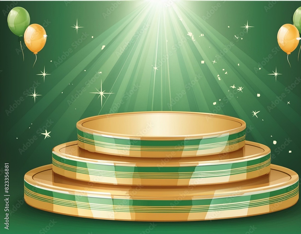 gold Three podiums green edging poduim award winner platform ...