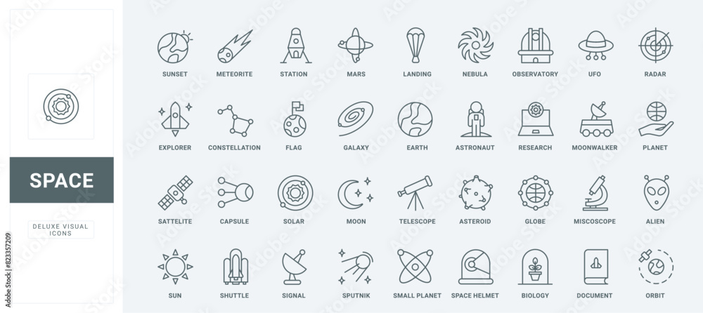 Outline symbols of interstellar mission and shuttle to travel to ...