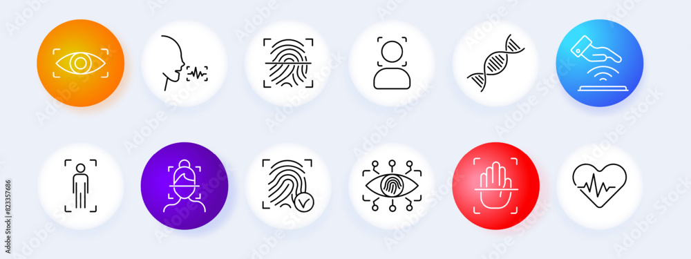Biometric security set icon. Eye scan, voice recognition, fingerprint ...