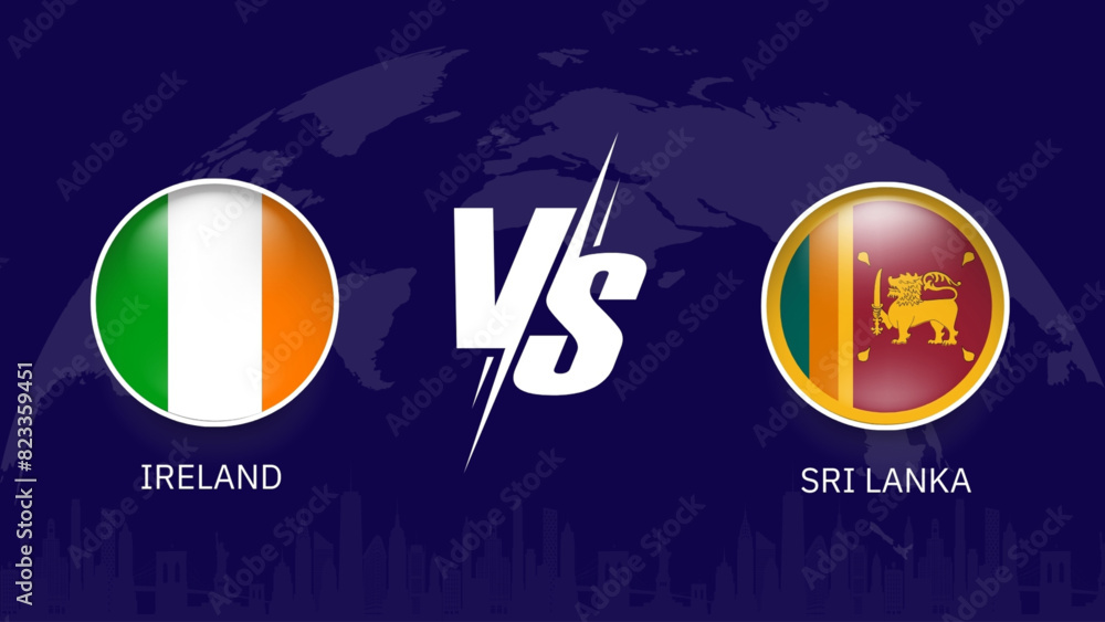 Ireland vs sri lanka flag, world map and building skyline use for t20 ...