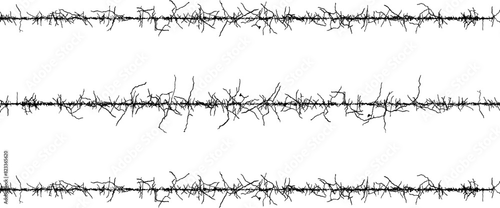 Vetor de frame of wire, barbed wire texture set, black and white barbed ...