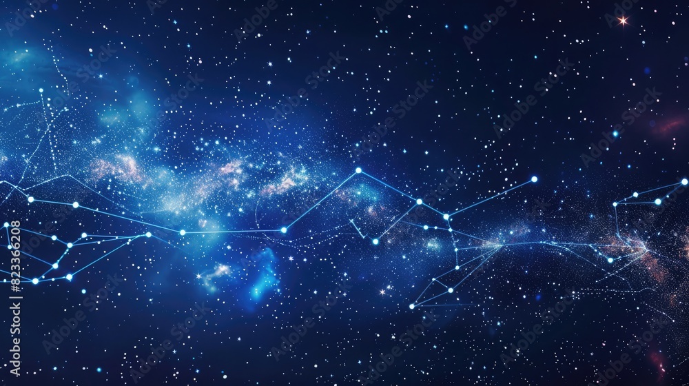 Data graph shaped constellation in night sky, linking stars to ...