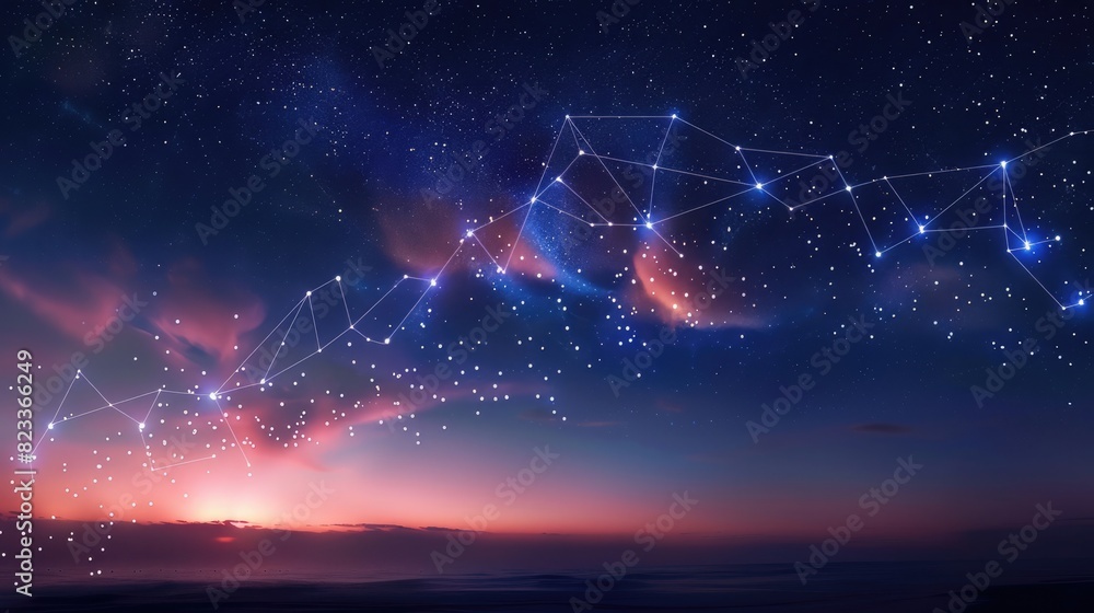 Celestial data graph constellation links stars in night sky ...