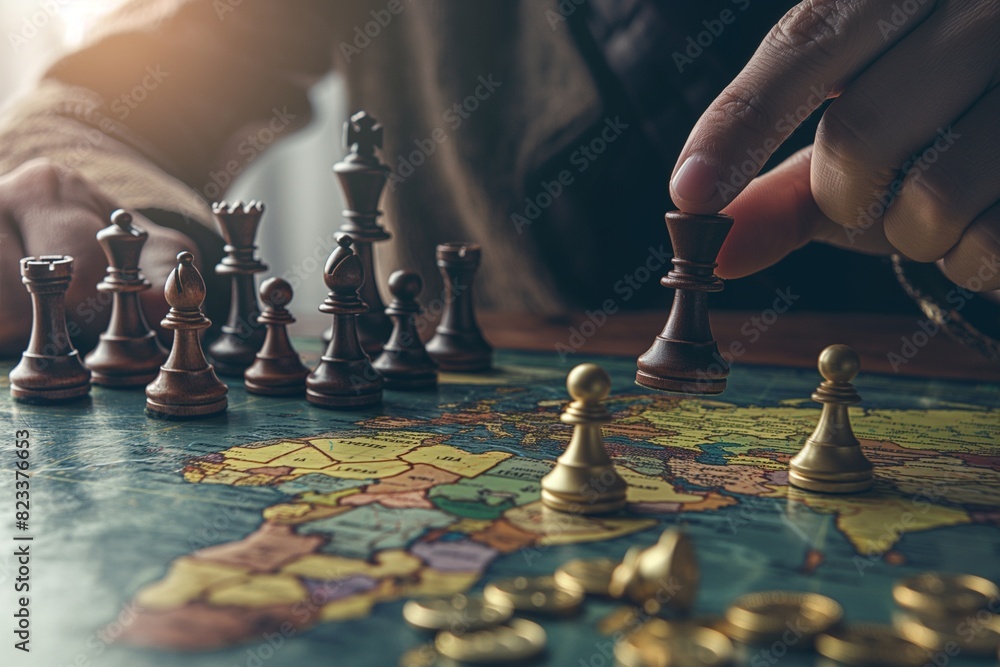 chess game on earth map symbol for economic strategy by generative ai ...