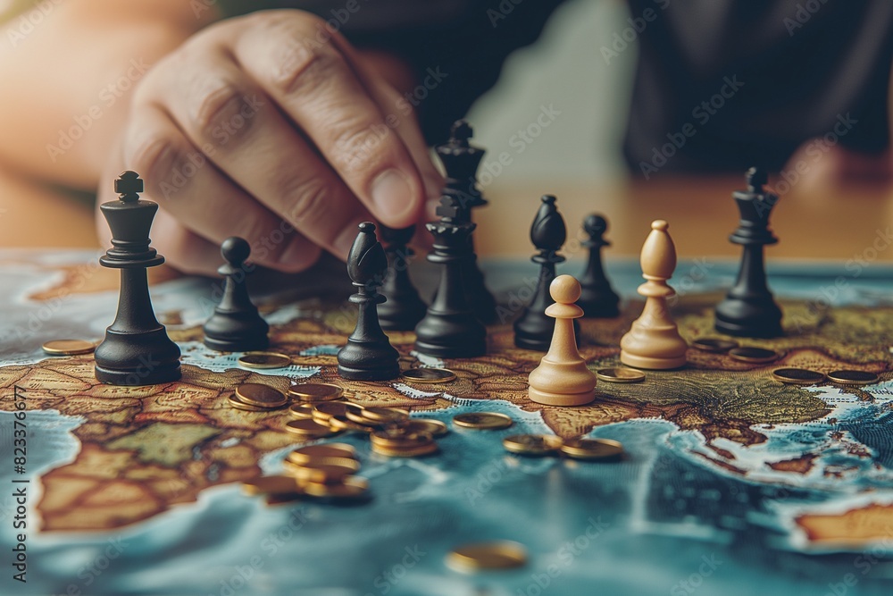 chess game on earth map symbol for economic strategy by generative ai ...