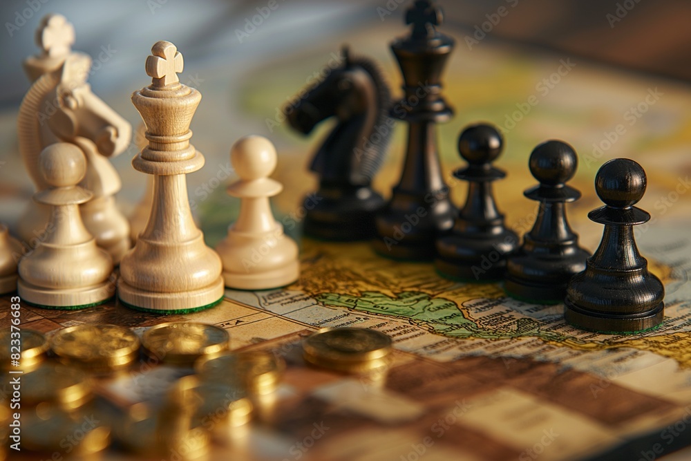 chess game on earth map symbol for economic strategy by generative ai ...