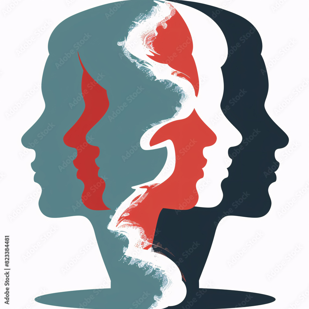 Multiple overlapping human faces in different colors symbolizing ... Multiple overlapping human faces in different colors symbolizing ...