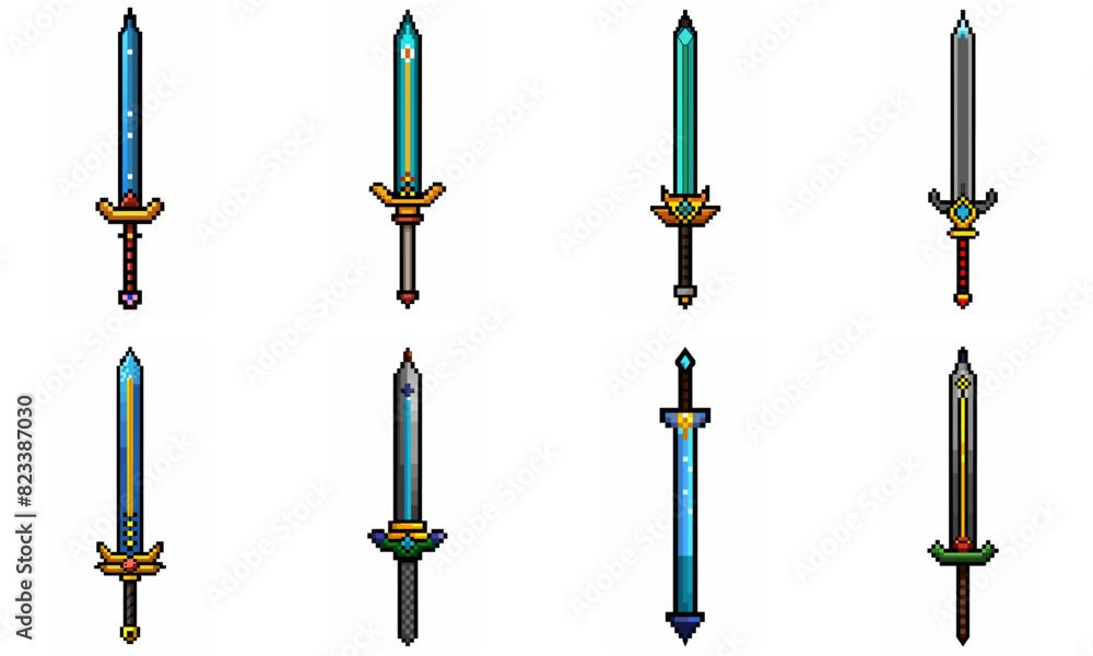 Pixel art weapon sword craft set. Retro rpg style swords isolated ...