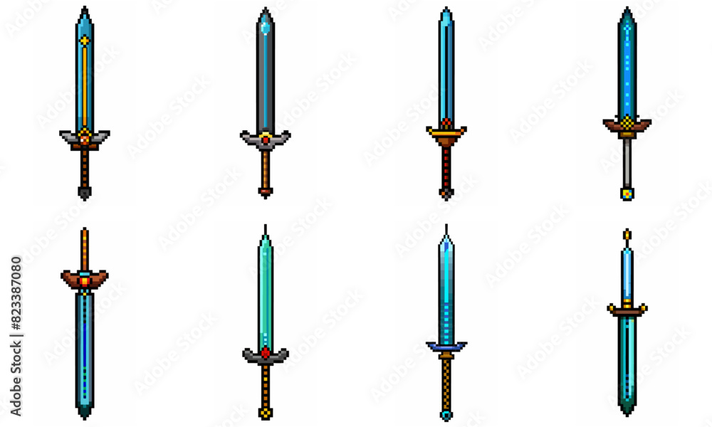 Pixel art weapon sword craft set. Retro rpg style swords isolated ...