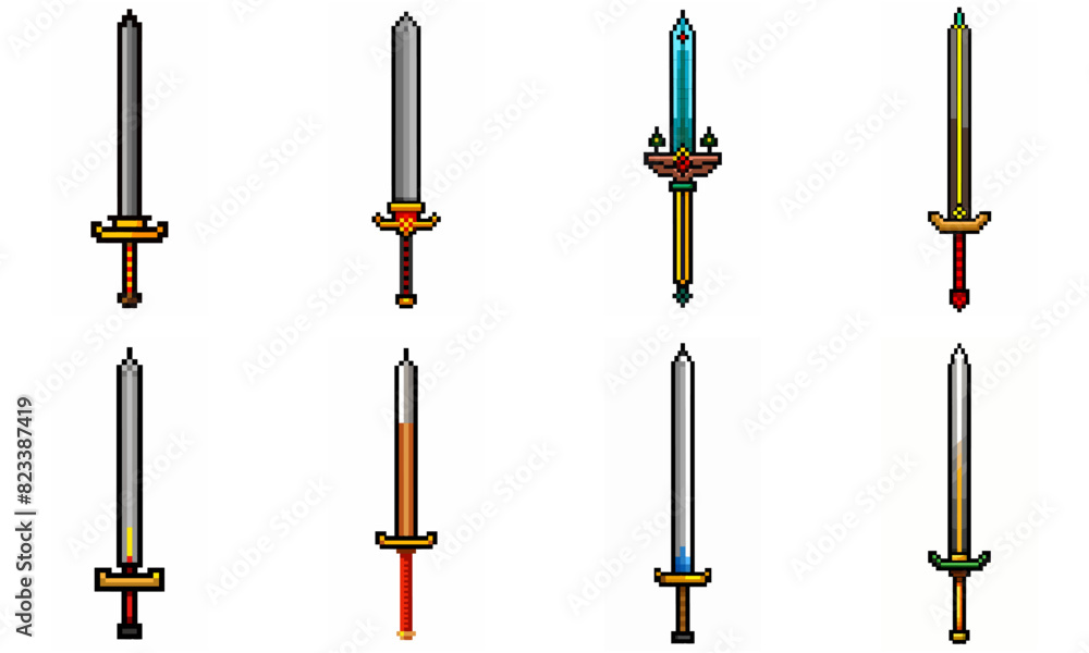 Pixel art weapon sword craft set. Retro rpg style swords isolated ...