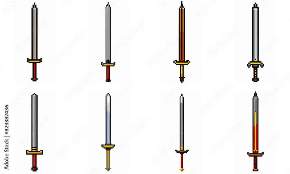Pixel art weapon sword craft set. Retro rpg style swords isolated ...