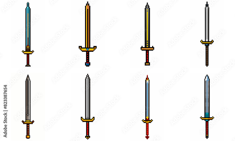 Pixel art weapon sword craft set. Retro rpg style swords isolated ...