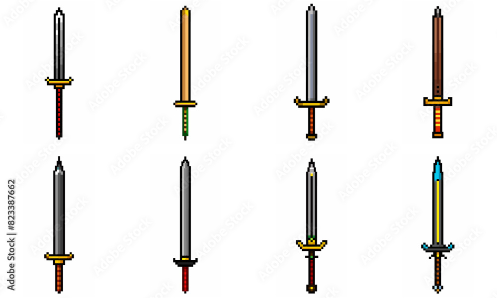 Pixel art weapon sword craft set. Retro rpg style swords isolated ...
