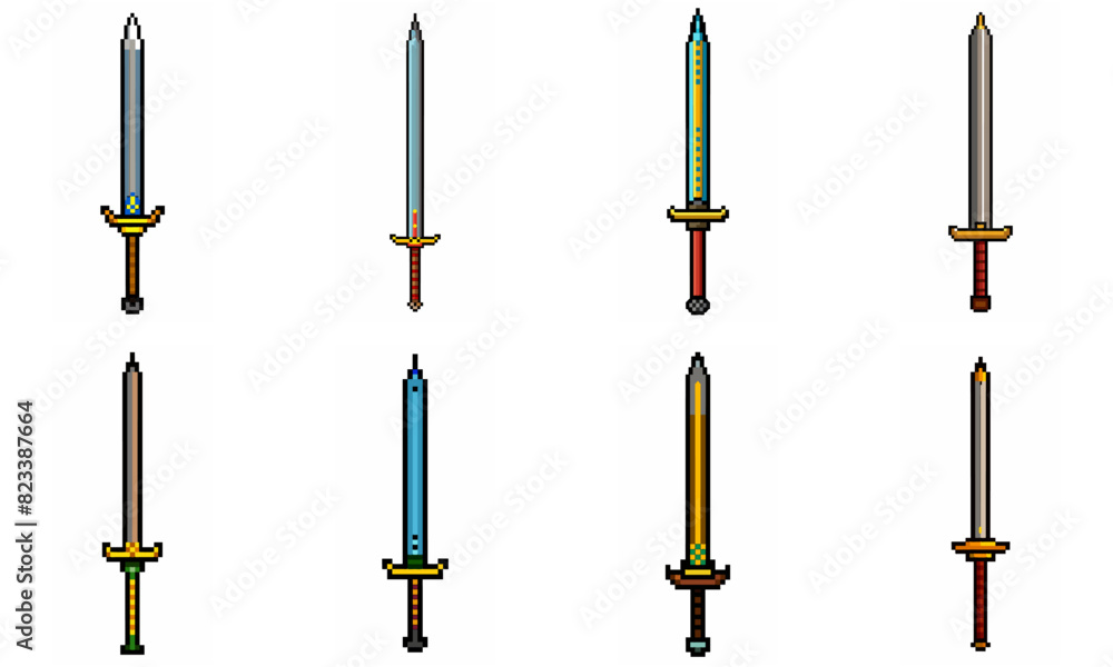 Pixel art weapon sword craft set. Retro rpg style swords isolated ...