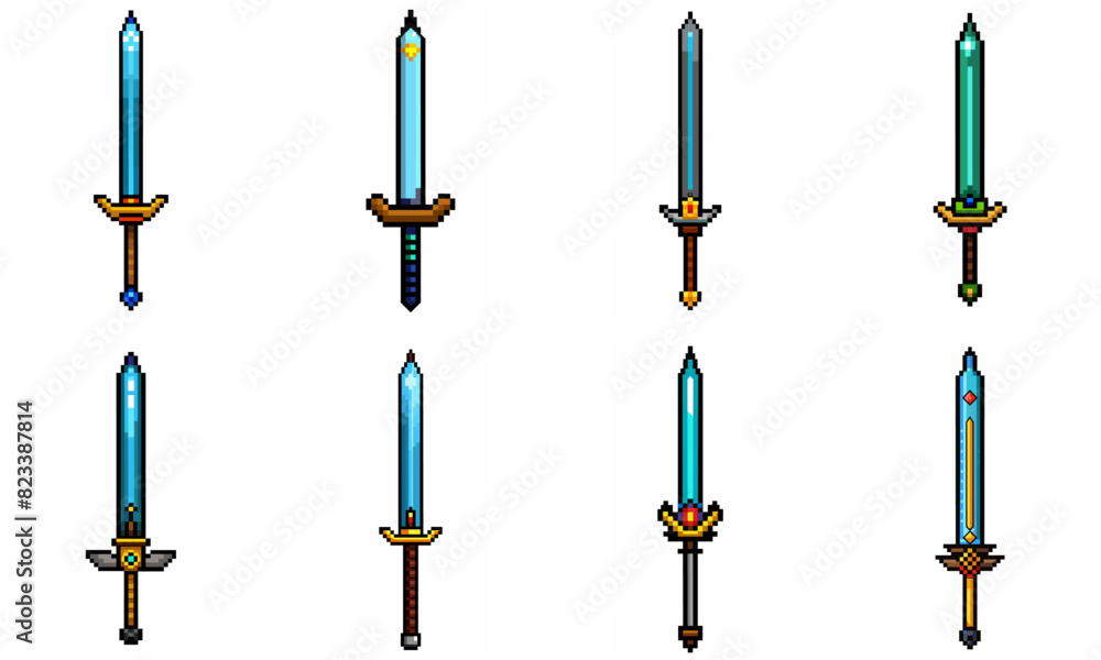 Pixel art weapon sword craft set. Retro rpg style swords isolated ...