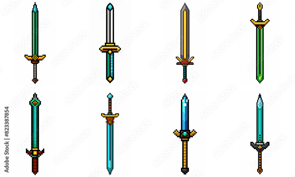 Pixel art weapon sword craft set. Retro rpg style swords isolated ...