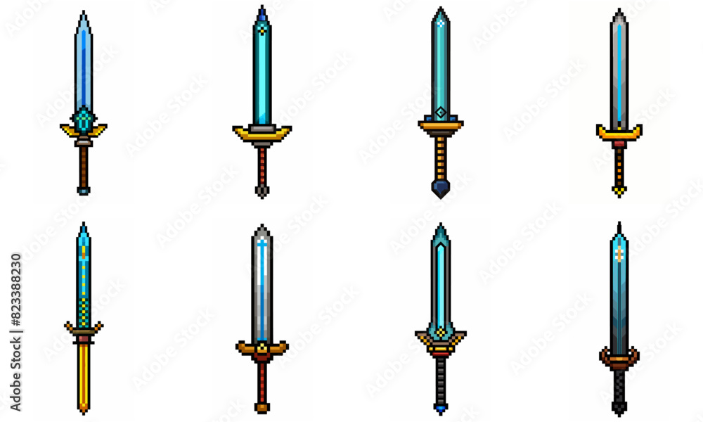 Pixel art weapon sword craft set. Retro rpg style swords isolated ...