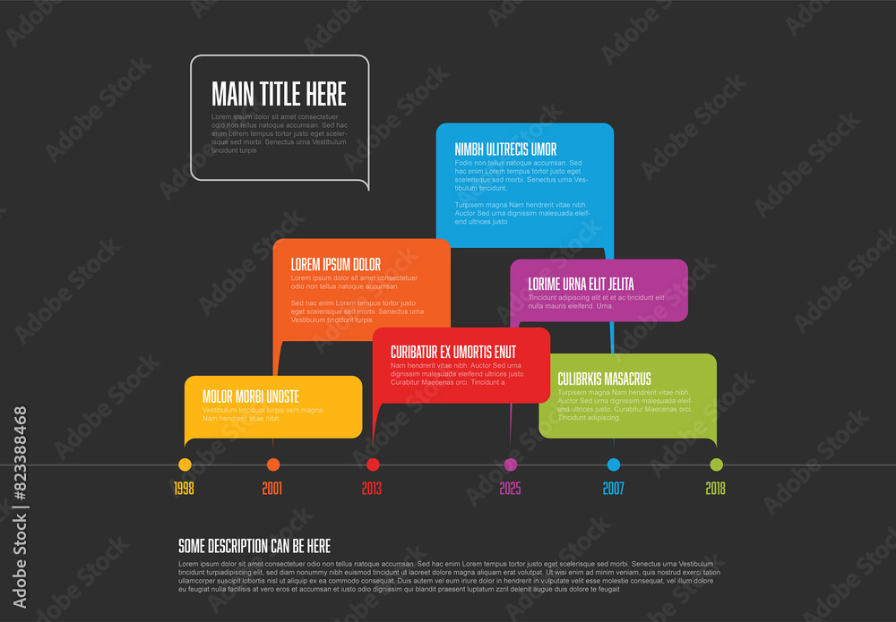 Flat horizontal color timeline infographic template made from color ...