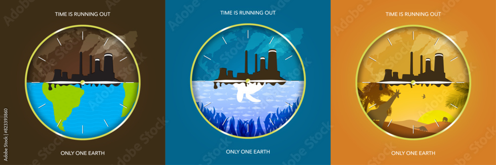 Fight pollution and Only One Earth concept abstract art collection. For ...