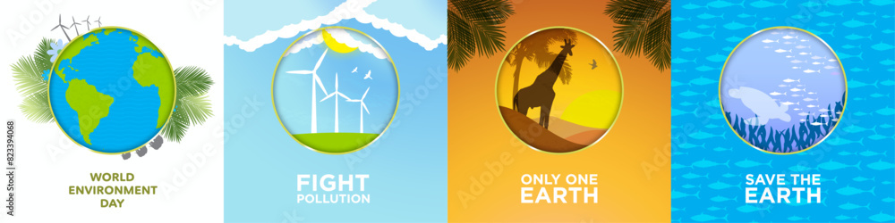 World Environment Day Collection with taglines. Fight pollution. Save ...