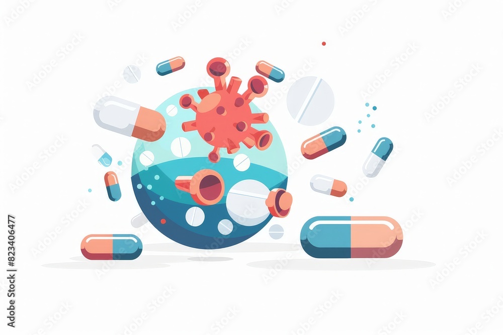 Art a simplified 3D model in flat design, illustrating a drug targeting ...