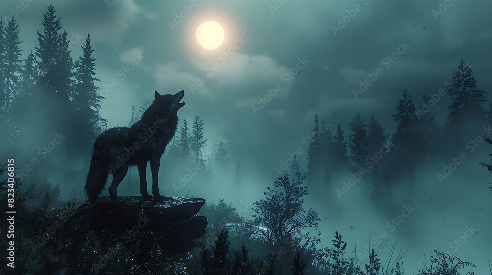 Roaming mistshrouded forests of the Pacific Northwest a solitary wolf ...