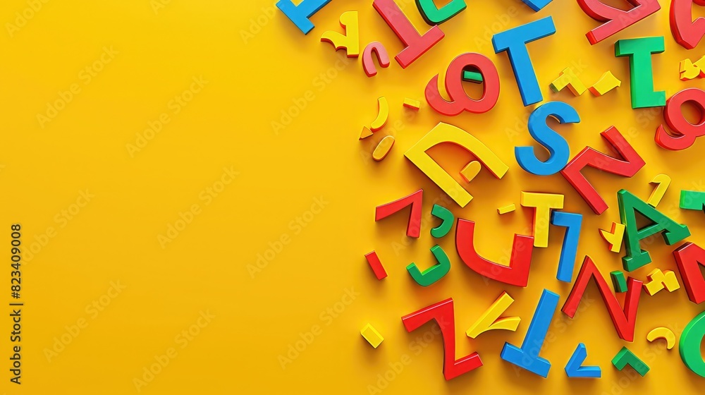 Alphabet for kids concept ,English letters in disorder on yellow ...