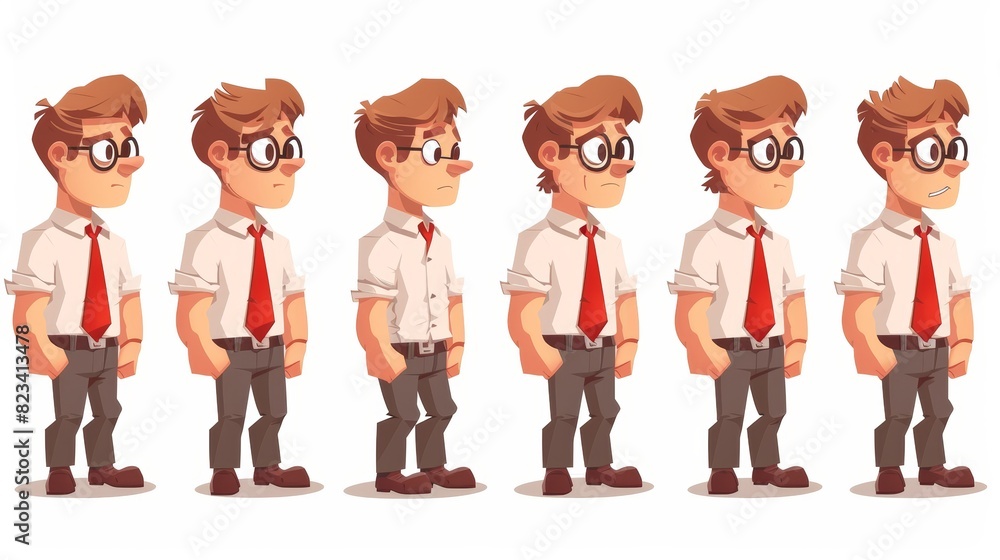 Cartoon funny office boy character with costume and red tie in ...