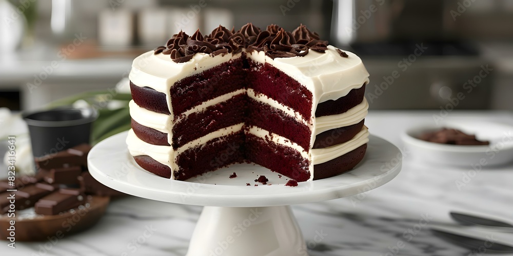 Southern American red velvet cake redtinted chocolate cake with cream ...