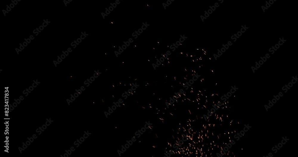 4k Flying sparks. Red sparks rise from the fire on transparent ...